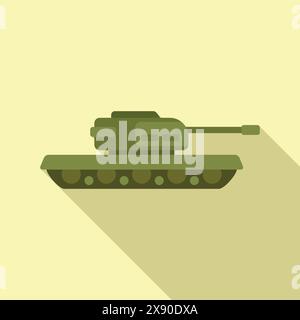 Minimalistic flat design of a military tank on a green background ...