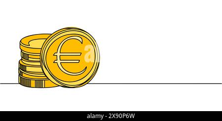 Single continuous line drawing of a euro currency. One continuous line ...