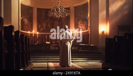 Christian Man Sits Alone in Church, Praying, Seeks Guidance from ...