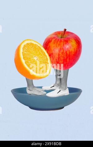 Contemporary art collage. Juicy fruits placed on the phone screen over ...