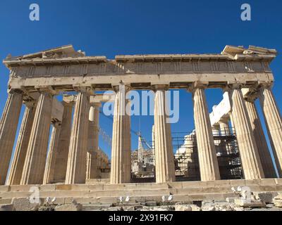 The Parthenon with its imposing columns under a clear blue sky ...
