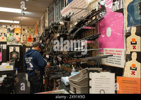 Los Angeles gun club downtown Los Angeles, several hundred hand guns ...
