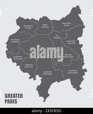 Detailed administrative map of the Ile-de-France region, France Stock ...