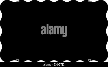 Black rectangle shape with wiggly edges. Rectangular form with scalloped borders. Empty curvy ...