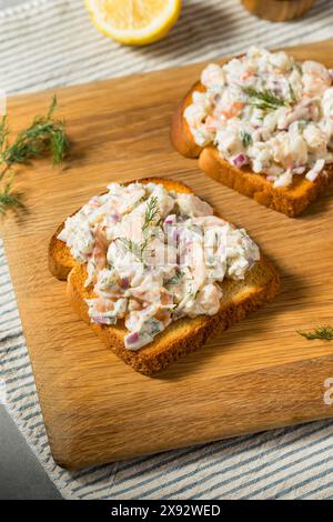 Cold Shrimp Toast Skagen on Bread with Mayo and Dill Stock Photo - Alamy