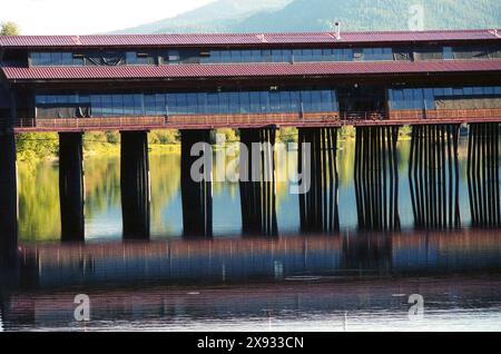 Cedar Street Bridge Public Market in Sandpoint Idaho is an old covered ...