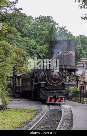 The narrow gauge Dollywood Express steam train is pictured in Dollywood ...