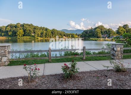 Paved walking trail around the entire lake at Lake Junaluska, North ...