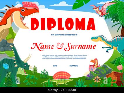 Dinosaur certificate template in cartoon style illustration Stock ...