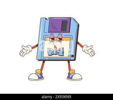 Retro groovy computer diskette character. Isolated cartoon vector ...