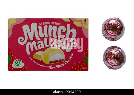 Box of Strawberry Munch Mallow isolated on white background - fluffy ...