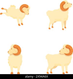 Set of cartoon rams isolated on white background. Colorful ...