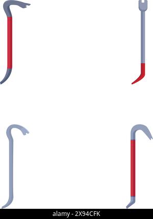 Four different crowbars illustrated in a flat design style isolated on ...