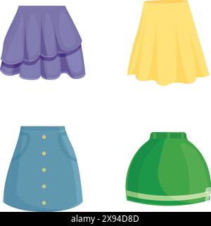 Collection of four stylish skirts in flat design for fashion related ...