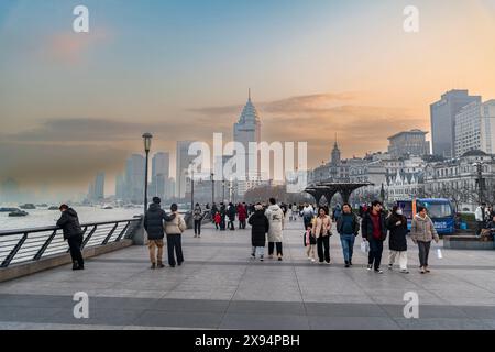 The Bund, waterfront area, Central Shanghai at sunset, Shanghai, China ...