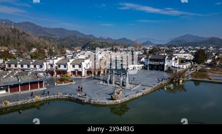 Aerial of Xidi historic ancient village, UNESCO World Heritage Site ...