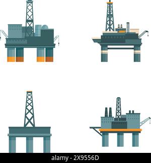 Collection of four stylized offshore drilling platform graphics ...