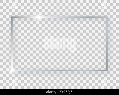 Silver shiny rectangular frame with glowing effects and shadows on ...