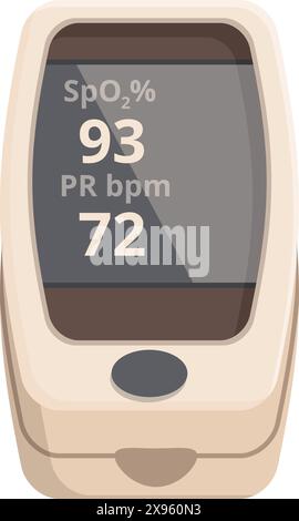 Illustration of a handheld pulse oximeter showing spo2 level and heart ...