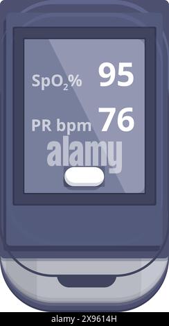 Illustration of a pulse oximeter showing blood oxygen saturation spo2 ...