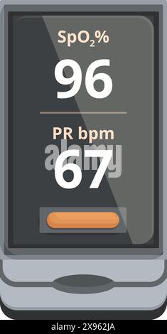 Digital illustration of a pulse oximeter showing oxygen saturation spo2 and pulse rate Stock ...