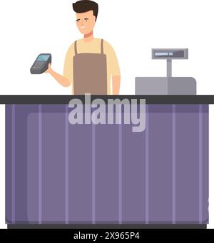 Illustration of a young male cashier with a card reader at a store ...