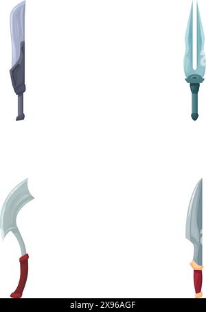 Four isolated fantasy weapon icons showcasing unique designs ...
