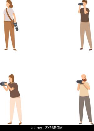 Set of four illustrations showing photographers with cameras in ...