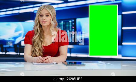 Split Screen TV News Live Report: Anchor Talks, Reporting. Reportage ...