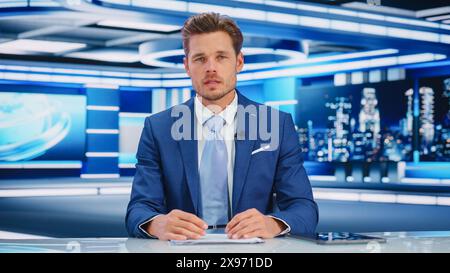 male newsreader channel 5 newsroom Stock Photo - Alamy