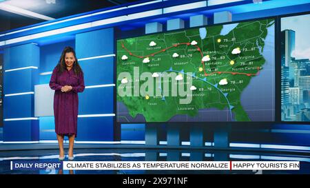 TV Weather Forecast Program: Professional Television Host Reviewing ...