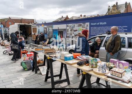 Blyth, Northumberland, UK. Flea market in the town centre, which is ...