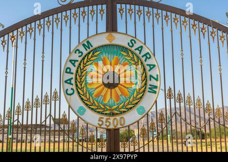 Sarazm, Tajikistan, 20 August 2023: Propaganda billboard of President ...