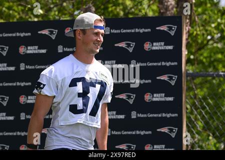 New England Patriots kicker Chad Ryland warms up during an NFL football ...