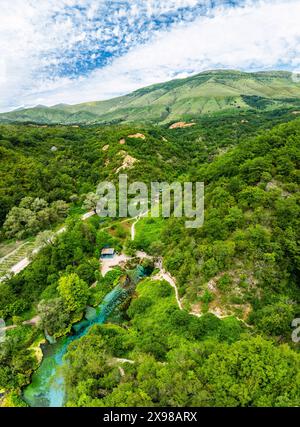 The Blue Eye from a drone, Muzine, Finiq, Albania, Europe Stock Photo ...