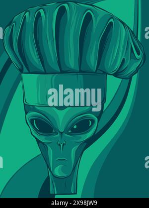 Alien Wearing Chef Hat Vector Art Illustration on Isolated Background ...