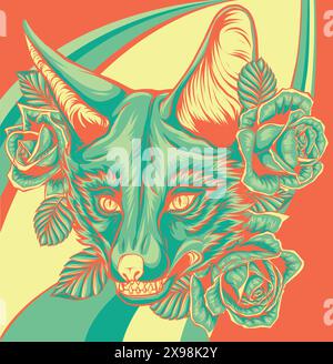 illustration of fox and roses flowers Stock Vector Image & Art - Alamy