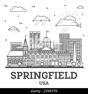 Outline Springfield Illinois City Skyline with Modern and Historic ...