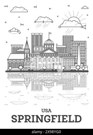 Outline Springfield Illinois City Skyline with Modern Buildings and ...
