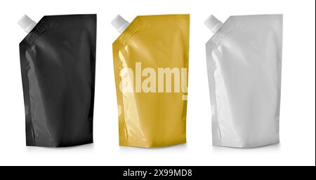 White doy pack template for coffee beans, stable packaging stands near ...