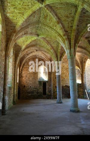 Internal view of the ancient medieval Great Hall at Caerphilly Castle ...