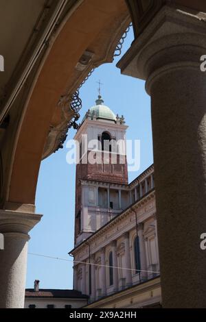 Exterior of historic buildings of Novara, Piedmont, Italy, along via ...