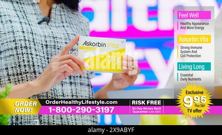 TV Show Product Infomercial: Professional Expert Doctor Holds Package ...