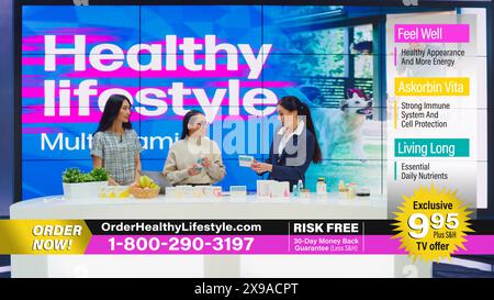 TV Show Infomercial: Female Host, Expert, Doctor Talk Present Mock-up ...