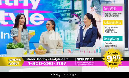 TV Talk Show Infomercial: Female Professionals Present Mock-up Beauty ...