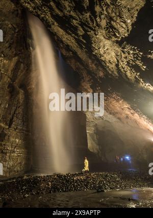 The image is of Gaping Gill main chamber in the Yorkshire Dales located ...