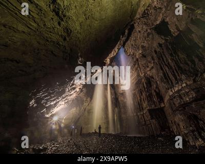 The image is of Gaping Gill main chamber in the Yorkshire Dales located ...