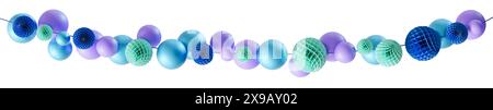 Stylish garland with blue and purple elements isolated on white ...