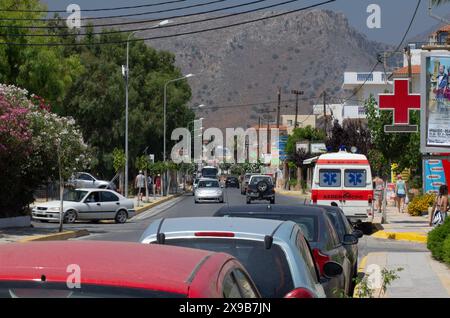 Crete, Amoudara, Greece - July 07, 2018: A parked ambulance with ...