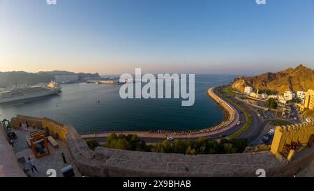 Photography of a bay in Oman, Muscat old town with boats during spring ...